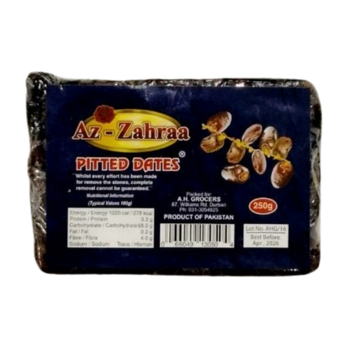 AZ-ZAHRAA PITTED DATES BLOCK 250GM — Chohans Spice